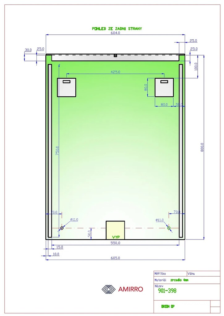 Amirro Zrcadlo na zeď dveře chodbu do pokoje ložnice koupelny předsíně ORION 60 x 80 cm s LED osvětlením a podsvícenou poličkou 901-398