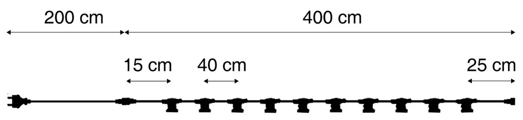 Propojovací černý girlandový řetěz se zástrčkou 6m 10 světel IP54 - Lubber