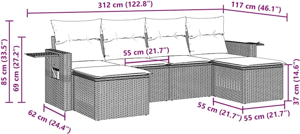 6dílná zahradní sedací souprava s poduškami černá polyratan 3252853