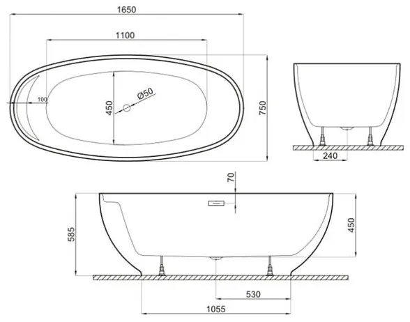 Polimat Akrylátová volně stojící vana Kivi 165x80 Barva: Bílá/růžová lesk, Rozměry (cm): 165x75