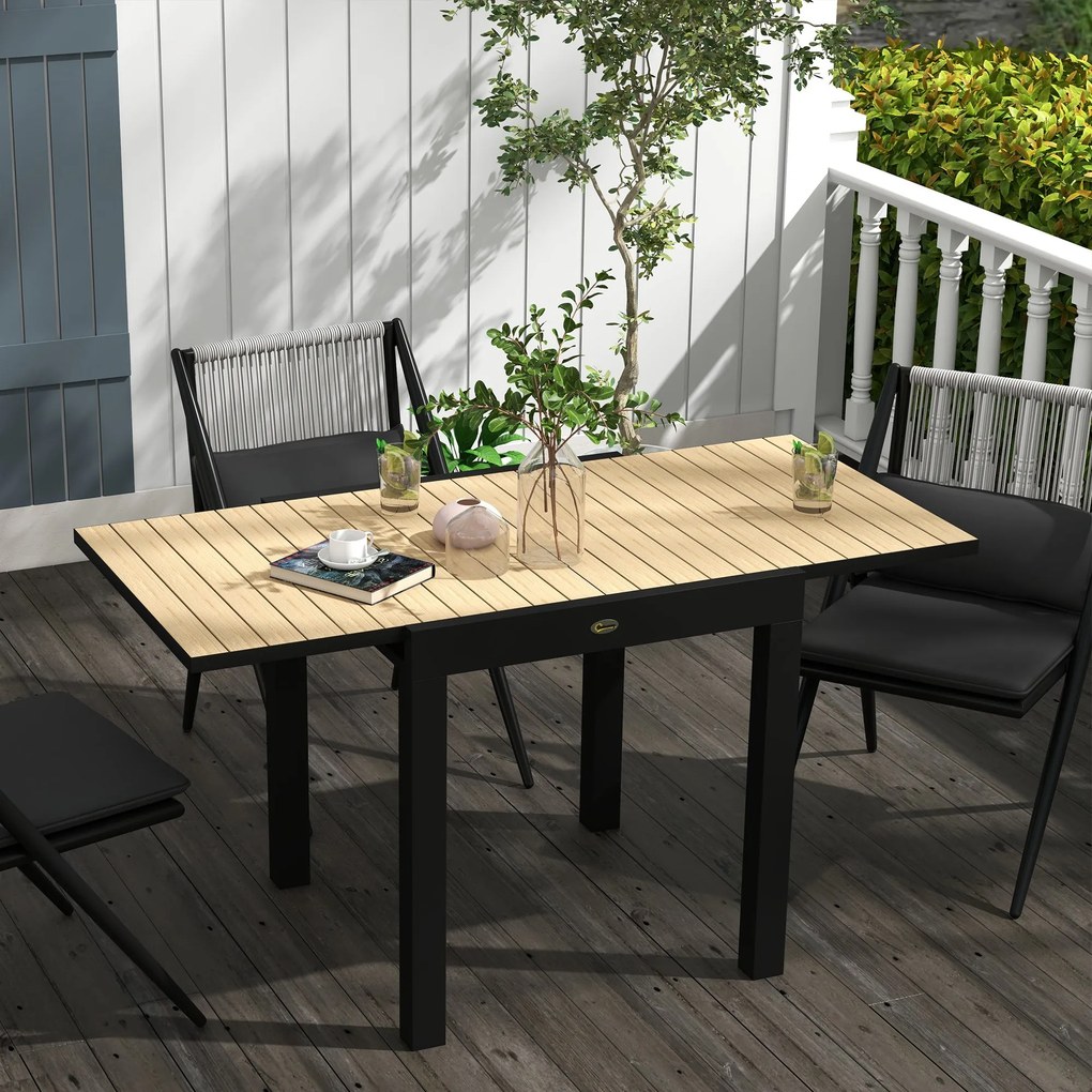 Zahradní stůl Outsunny pro 6 osob – Rozkládací stůl na balkon s kapacitou zatížení až 70 kg – Hliník, žlutý, 81/162 x 80 x 75 cm