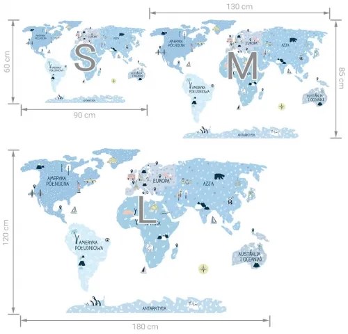 Pastelowe love Samolepka na zeď MAPA SVĚTA - Světle Modrá Barva: M