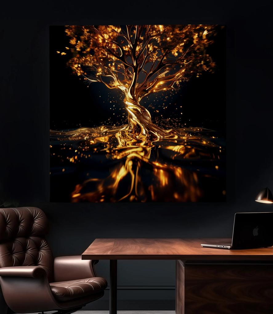 Obraz na plátně - Strom života Zlatá žíla FeelHappy.cz Velikost obrazu: 140 x 140 cm