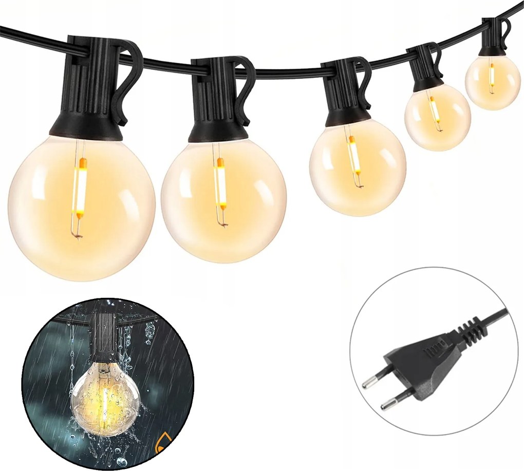 Zahradní světelná žárovka 7.5M 25+2 Led G40 vodotěsný kabel