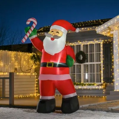 HOMCOM Nafukovací Santa Claus s LED osvětlením, včetně ventilátoru, upevňovacích lan, hřebíků do země, pytlů s pískem, 140cm x 85cm x 250cm