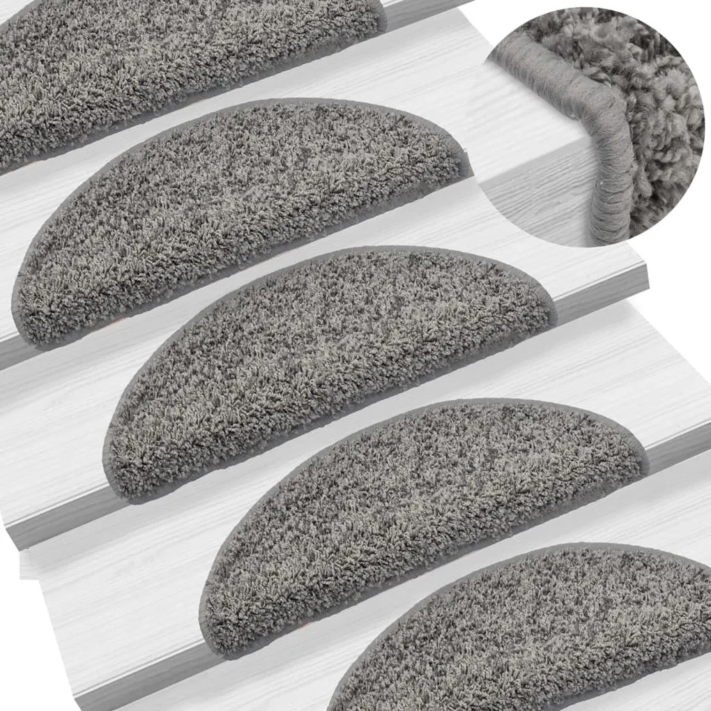 Schodové rohože 15 ks 56 x 17 x 3 cm šedé, půlkulaté 133892