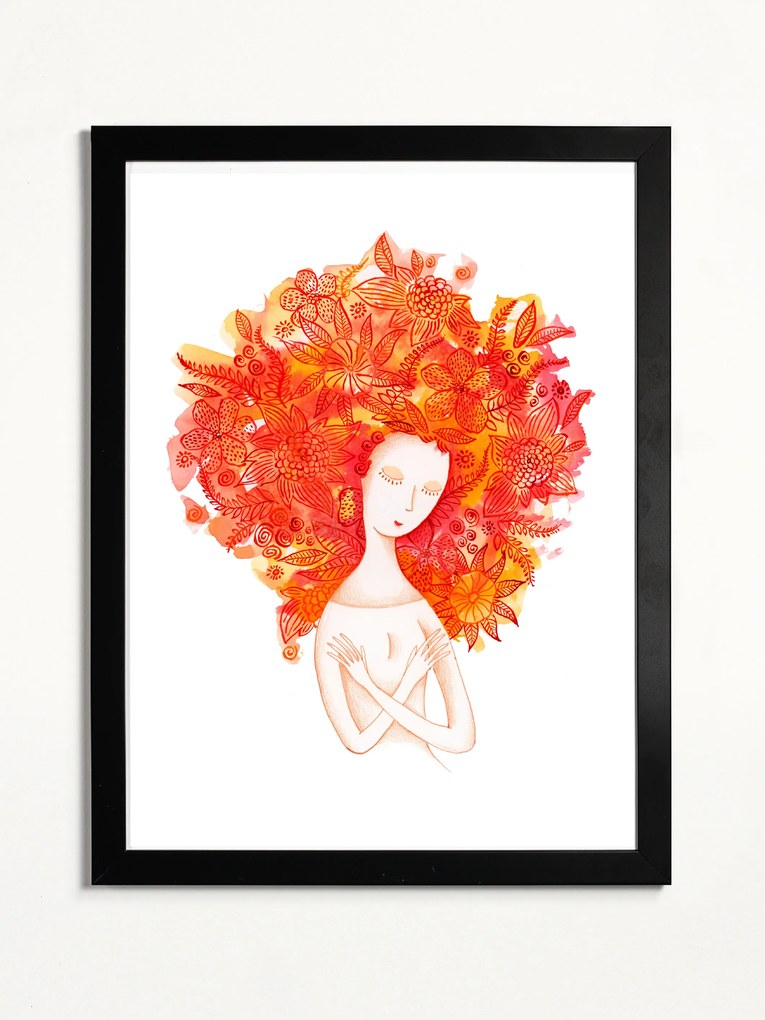 Barbora Brůnová | Oranžová víla Rám: Dubový, Velikost: 60 x 40 cm