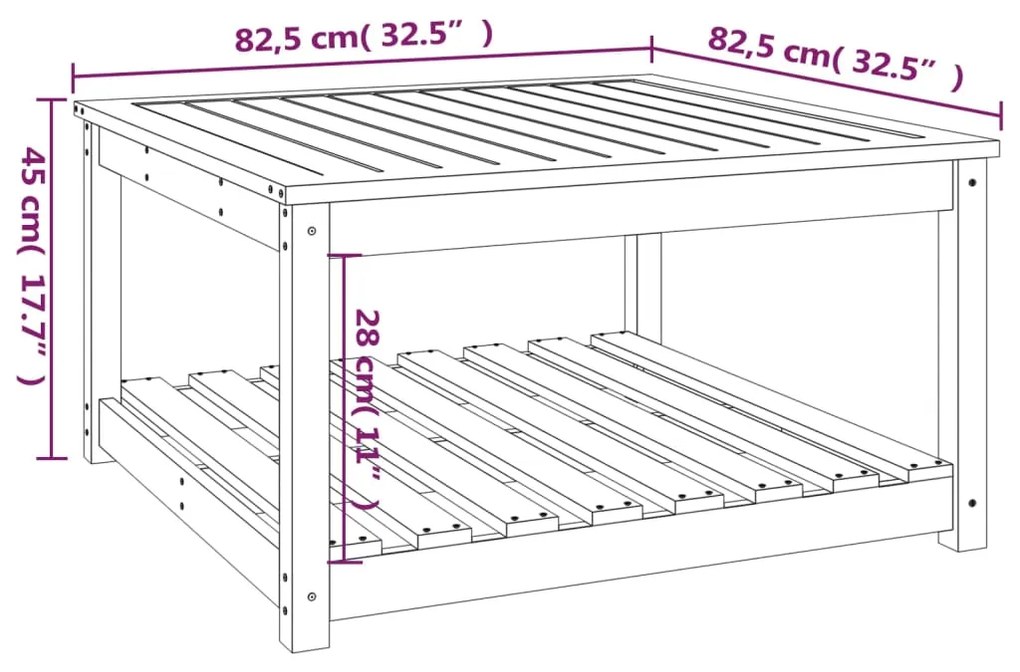 Zahradní stůl šedý 82,5 x 82,5 x 45 cm masivní borové dřevo - Default Title