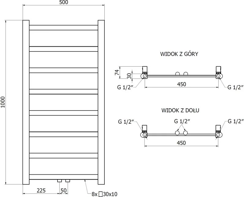 Mexen Bolt koupelnový radiátor 1000 x 500 mm, 259 W, černý - W126-1000-500-00-70
