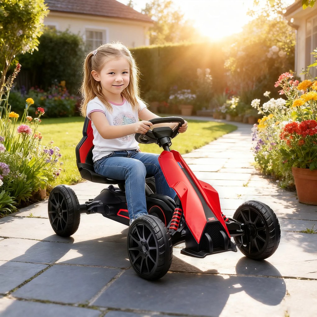 HOMCOM motokára dětské šlapací auto s nastavitelným sedadlem a ruční brzdou pro děti ve věku 3-8 let, čtyřkolka pro venkovní zábavu | Aosom.de