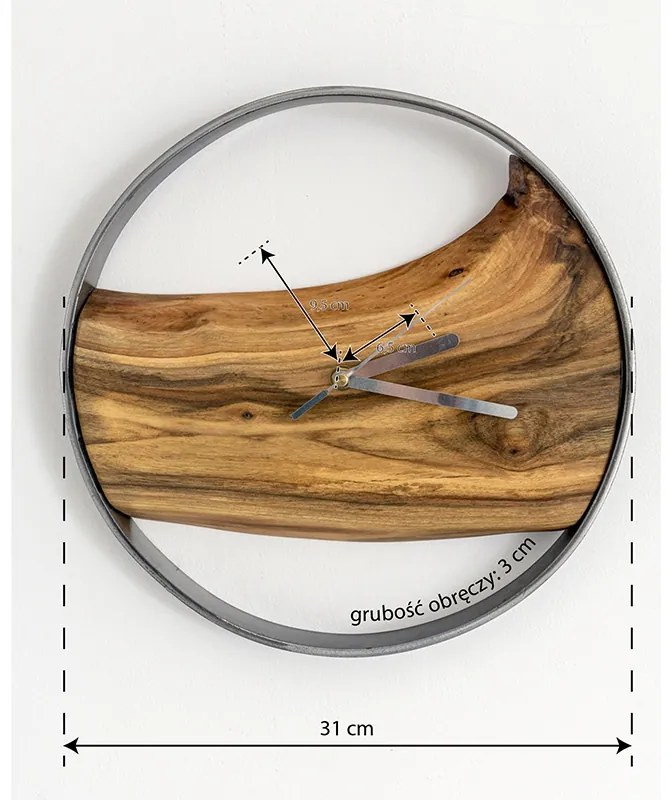 Dřevěné nástěnné hodiny KAYU 10 Ořech v Loft stylu - ocel - 31 cm