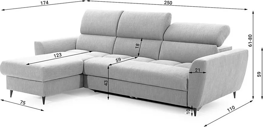 Casarredo - Komfort nábytek Rohová sedací souprava CESAROLA 250 rozkládací s úložným prostorem, pravá CESAROLA látky A1 | potah: lena 23