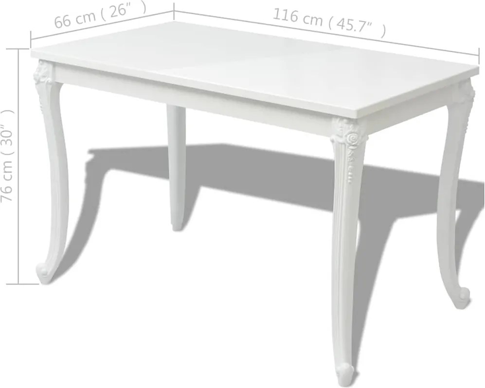 Jídelní stůl 116x66x76 cm vysoký lesk bílý 243383