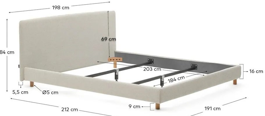 Šedá čalouněná dvoulůžková postel bez roštu 180x200 cm Valma – Kave Home