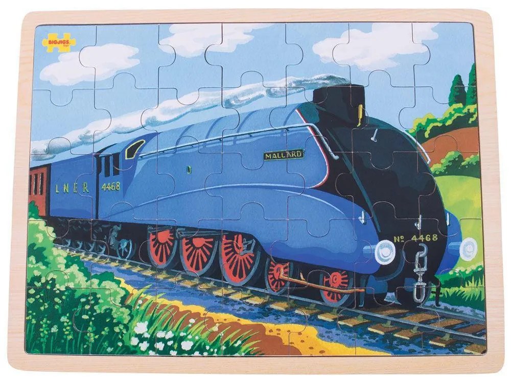 Bigjigs Toys Dřevěné puzzle historický vlak Mallard 35 dílků