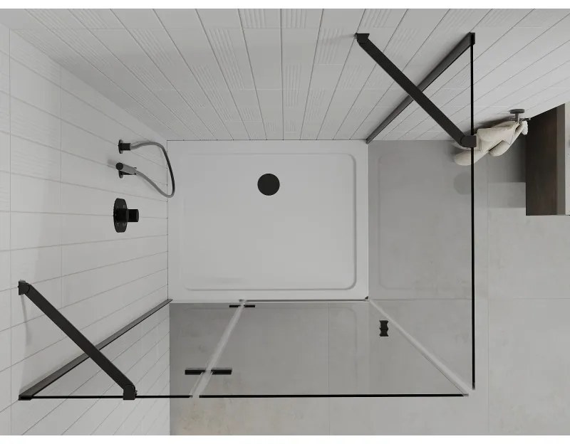 Mexen Roma sprchový kout s otočnými dveřmi 110 x 70 cm, Průhledné, Černá + sprchová vanička Flat, Bílá - 854-110-070-70-00-4010B