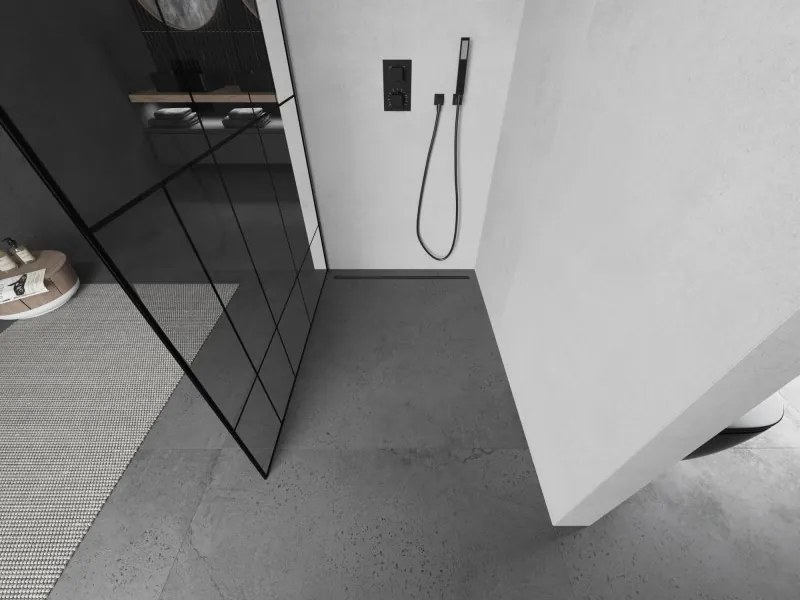 Mexen Kioto, sprchová zástěna Walk-In 100 x 200 cm, 8mm čiré sklo černý vzor, ​​grafitový profil, 800-100-101-66-78