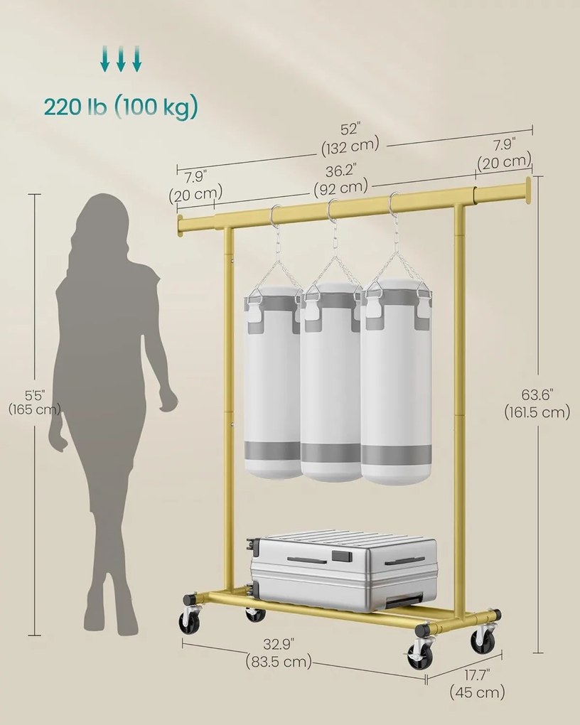 Pojízdný stojan na oblečení Doug zlatý