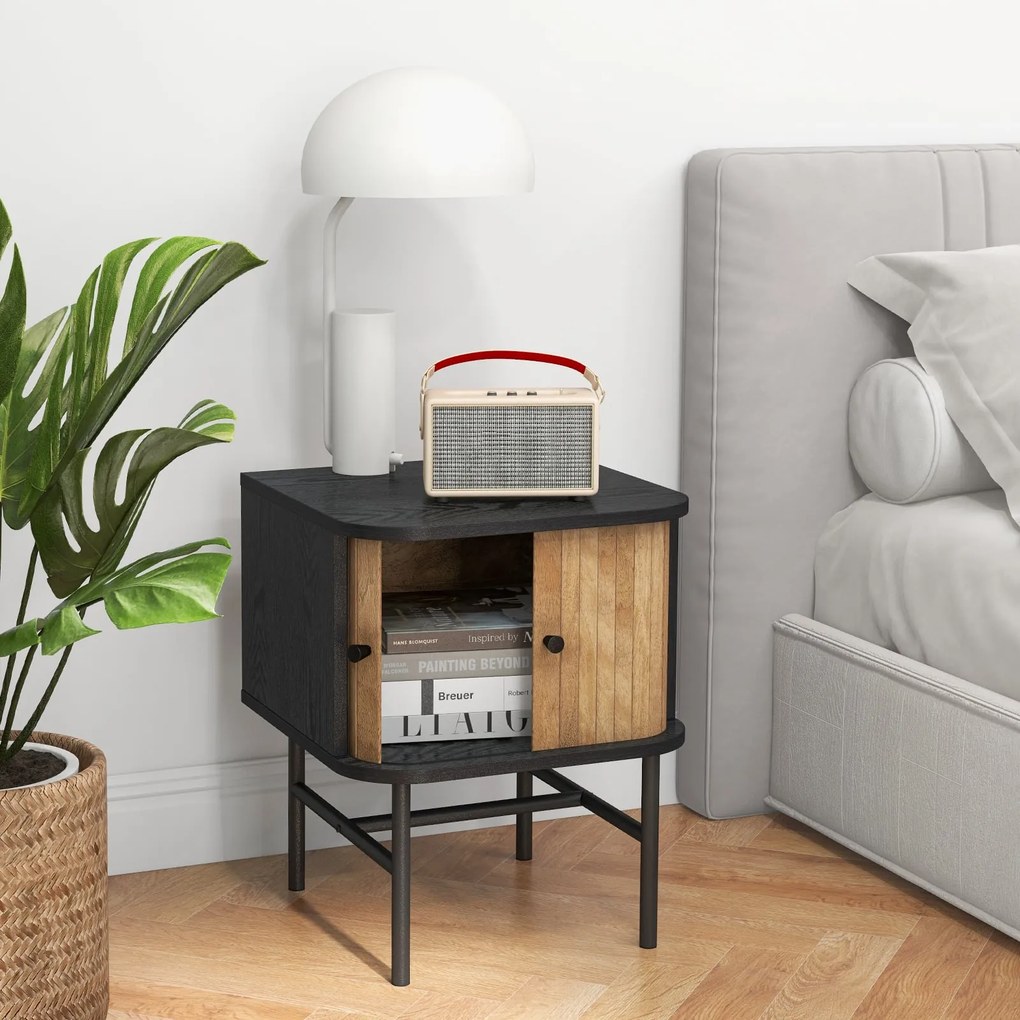 Costway Sada 2 nočních stolků s posuvnými dveřmi, noční stolek s úložným