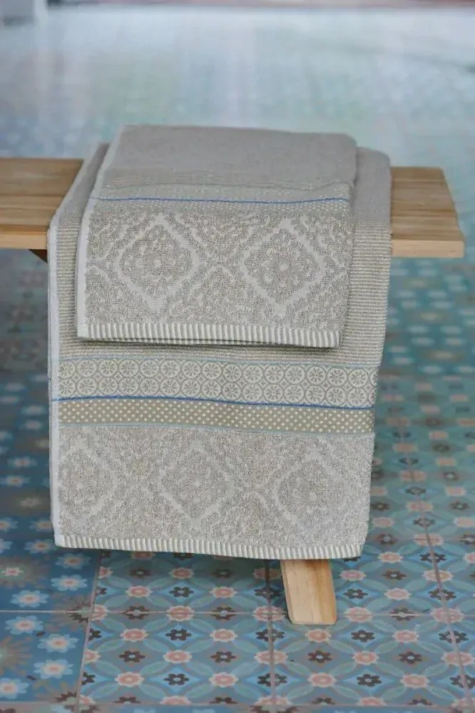 Pip Studio ručníky z bavlněného froté Soft Zellige, khaki (Luxusní ručníky z bavlněného froté v designu Soft Zellige v barvě khaki)