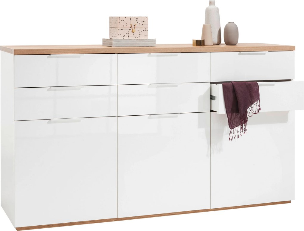 XXXLutz ŠIROKÁ KOMODA, barvy dubu, vysoce lesklá bílá, 180/102/50 cm Carryhome - Široké komody - 002593009402