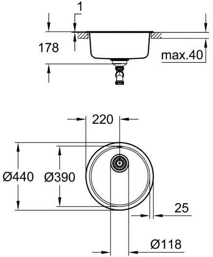 GROHE 31720SD0 - Dřez K200 440 x 440 x 180 nerez