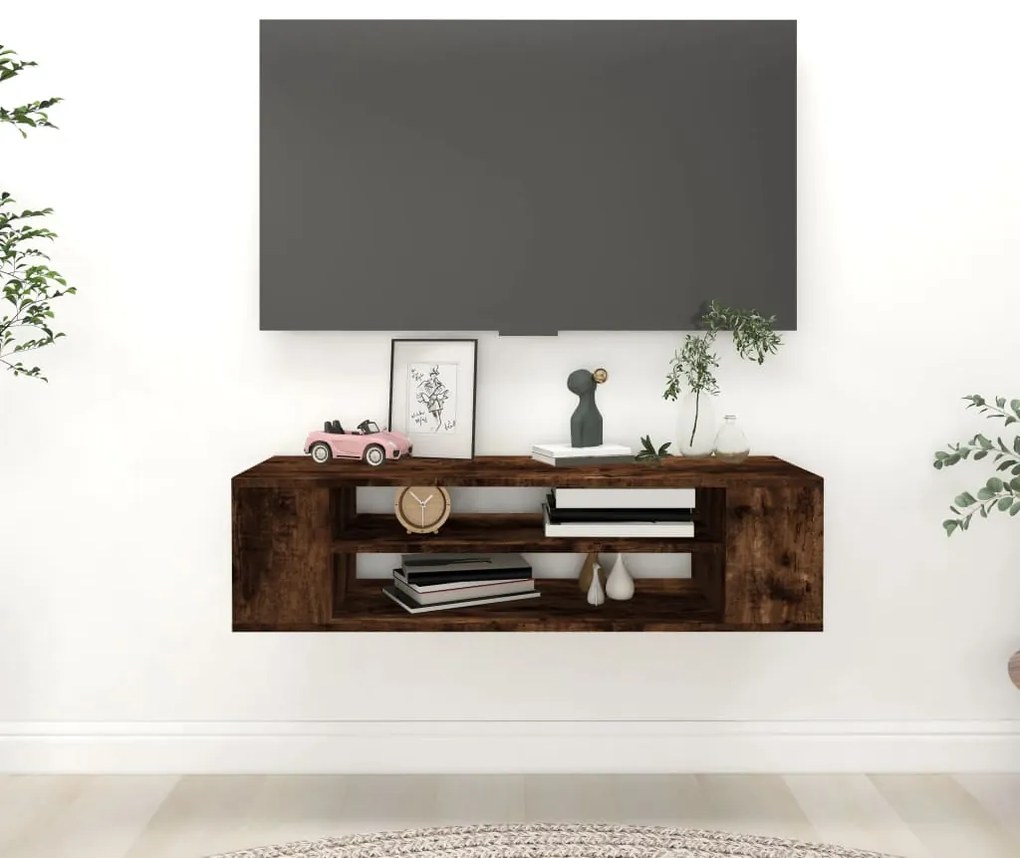 Závěsná TV skříňka kouřový dub 100x30x26,5 cm kompozitní dřevo