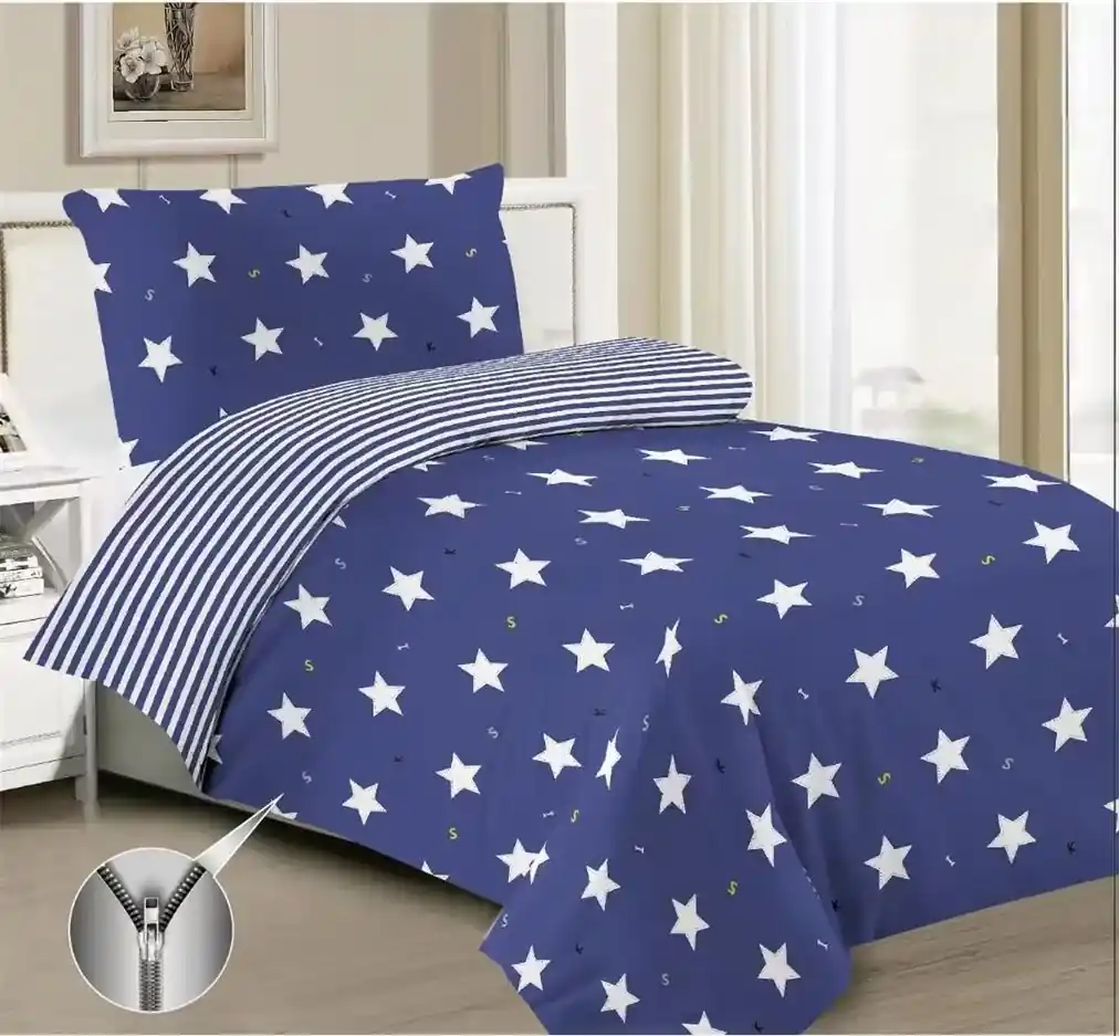Bavlissimo 2-dílné povlečení bavlněné modré s hvězdami 140x200 na jednu  postel | BIANO