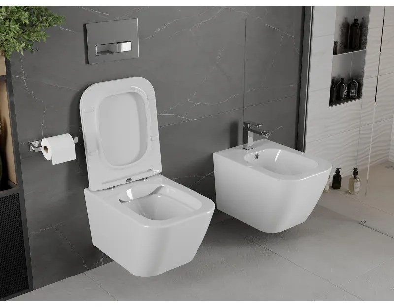 Mexen Madox, Rimless závěsná wc mísa 515x365x350 mm s pomalu padajícím sedátkem SLIM z duroplastu, bílá, 30154000