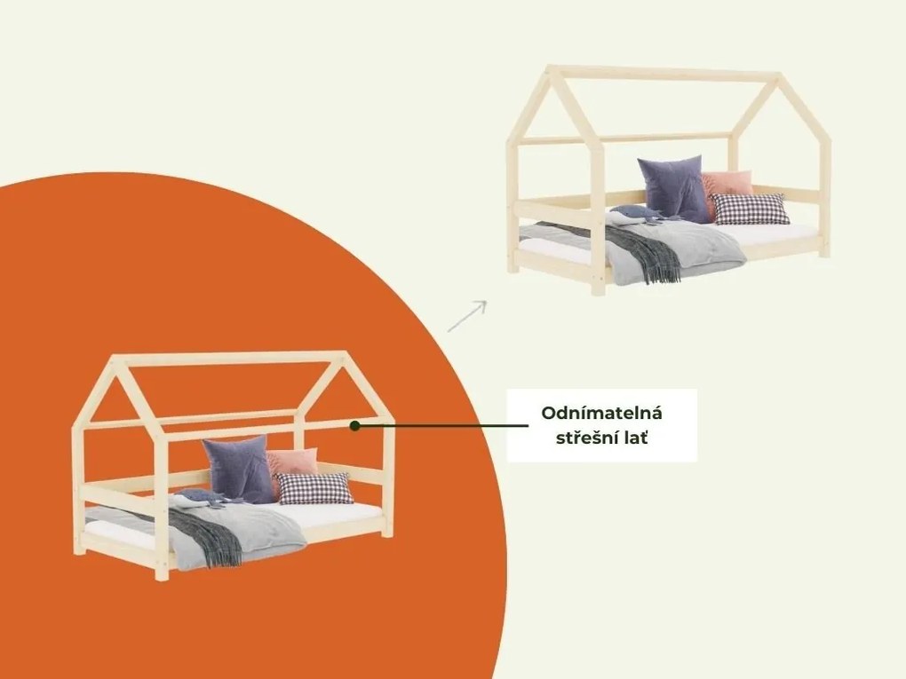 Benlemi Domečková postel TERY s bočnicí 90x200 cm + matrace METROPOLIS Zvolte barvu: Petrolejová, Zvolte zábranu: Se dvěma zábranami