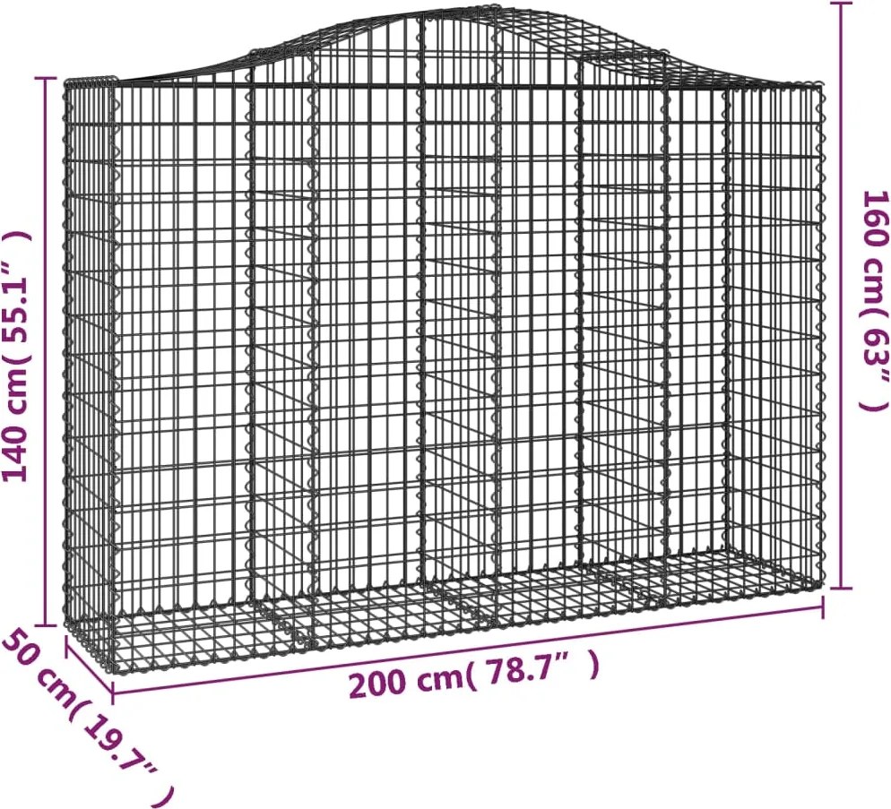 Klenutý gabionový koš 200 x 50 x 140/160 cm pozinkované železo 153397