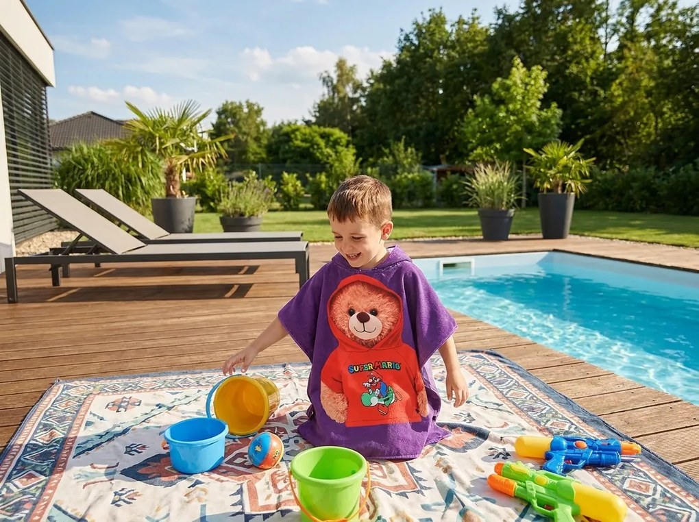 Dětské pončo TEDDY MARIO fialové Rozměr: 60 x 120 cm