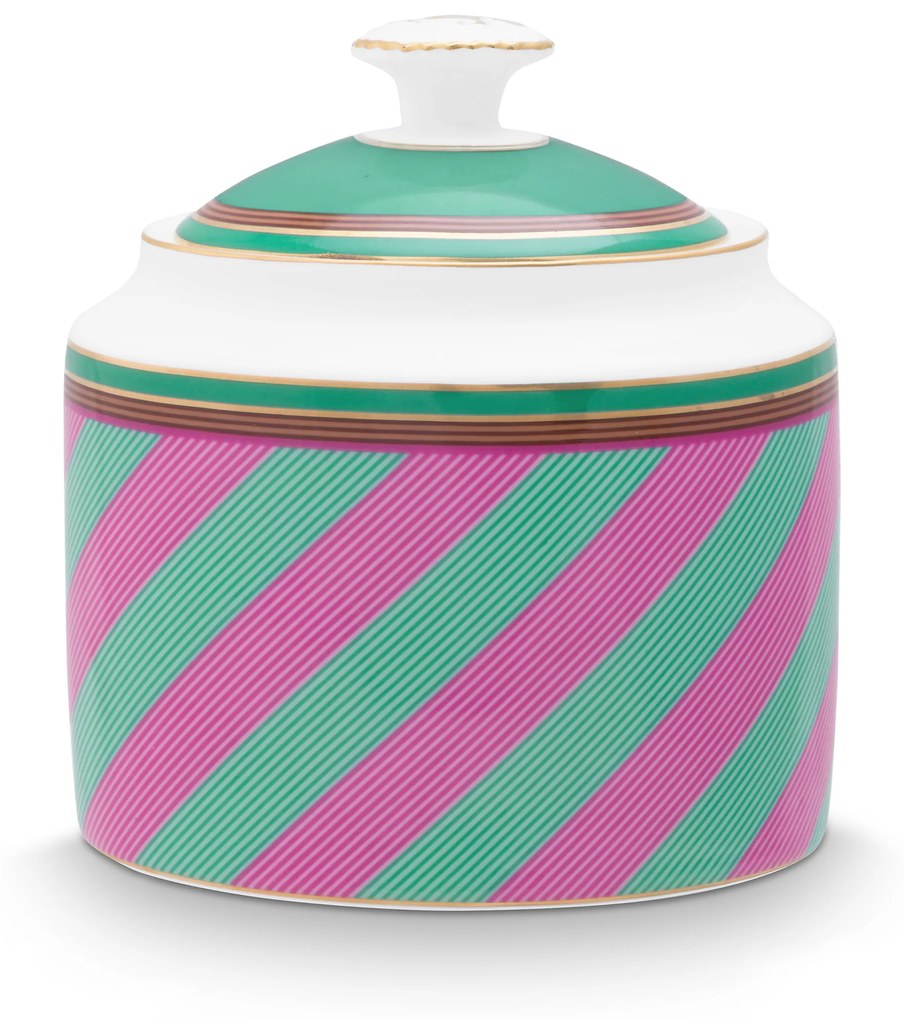 Pip Studio Pip Chique Stripes cukřenka 550ml, růžovo-zelená (Porcelánová cukřenka 550 ml)