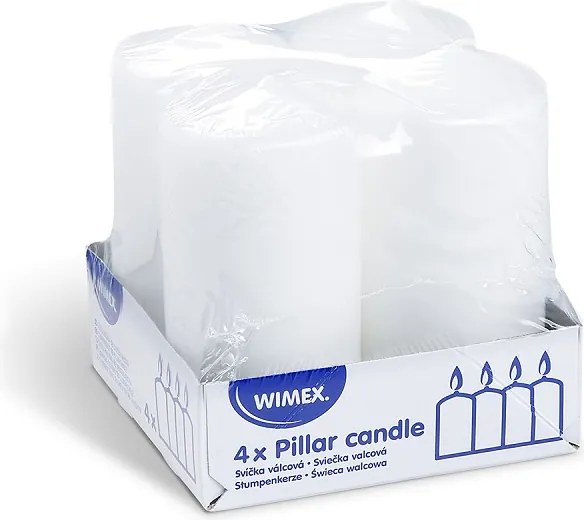 Wimex 33100 - válcová svíčka 40 × 80 mm, bílá - 4 ks