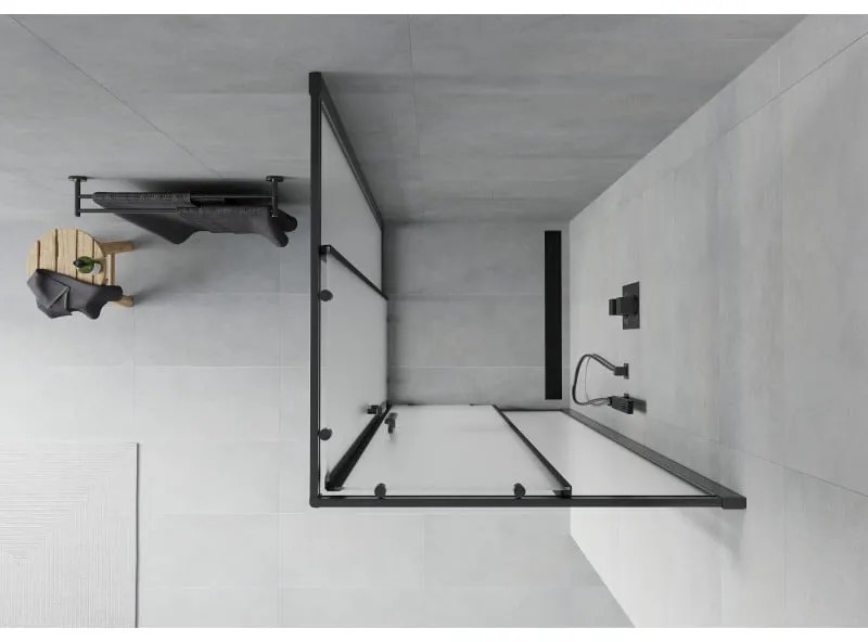 Mexen Rio, čtvercový sprchový kout 80(dveře)x80(dveře)x190 cm, 5mm sklo námraza, černý profil, 860-080-080-70-30