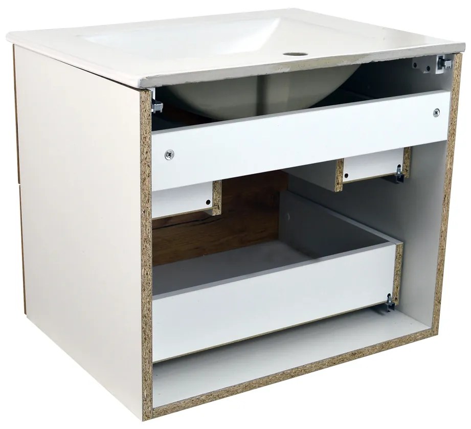 Comodo Koupelnová skříňka s keramickým umyvadlem Agria NEW W 60 - bílá/zlatý dub