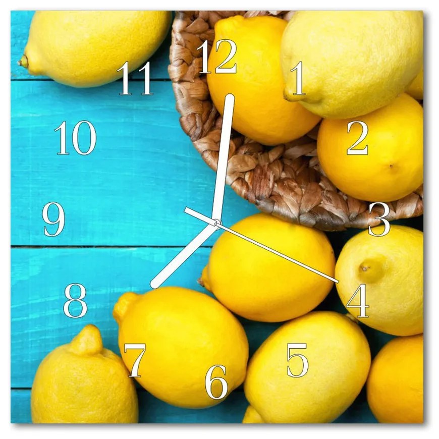 Nástenné skleněné hodiny citróny 30x30 cm