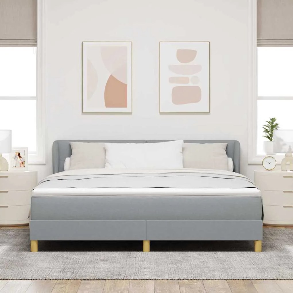 Postel s boxspringem s čelo Světle šedá 180 x 200 cm textil 3340227