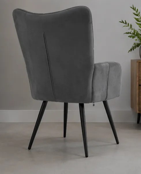 relaxační křeslo, odpočinkové, ušák, kov/samet, 98x63x69 cm, černá/tmavě šedá, Dekorino KR20260002