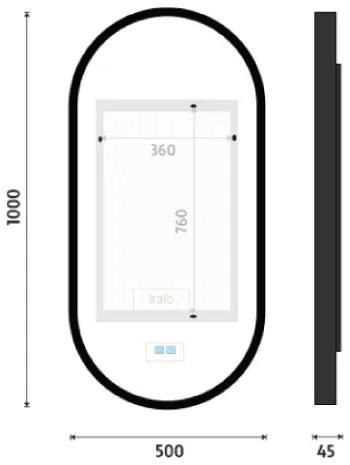 Nimco ČERNÉ LED zrcadlo 500x1000 se dvěma dotykovými senzory - ZPC 32004LVX-90