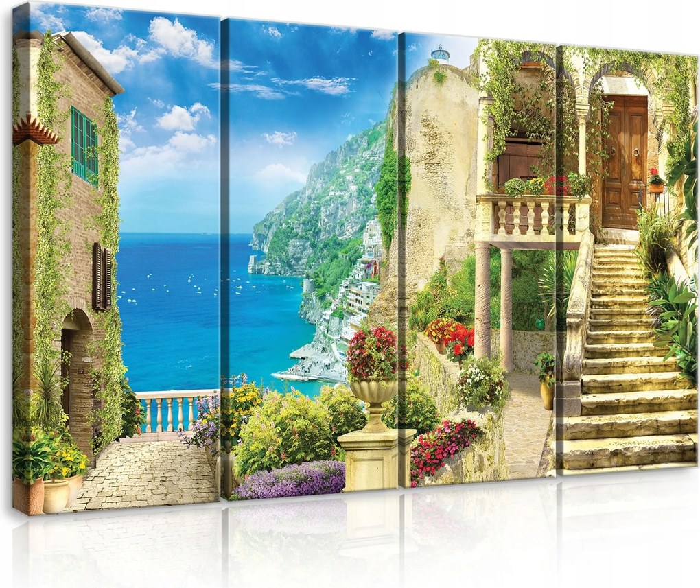Obraz 120x80 Itálie Positano moře léto slunce květiny architektura