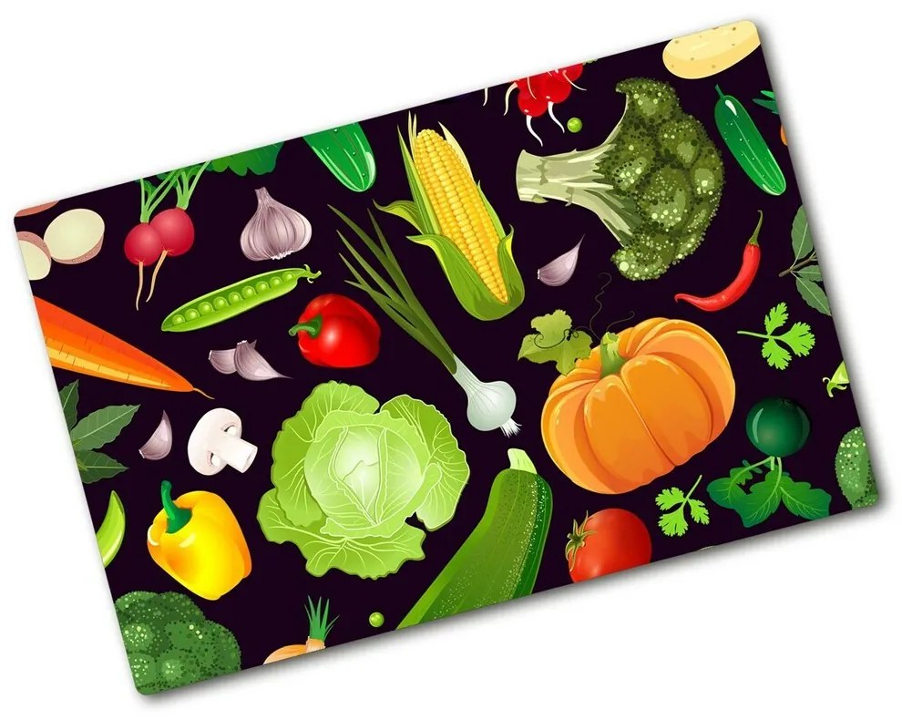 Wallmuralia Kuchyňská deska velká skleněná Barevná zelenina 80x52 cm