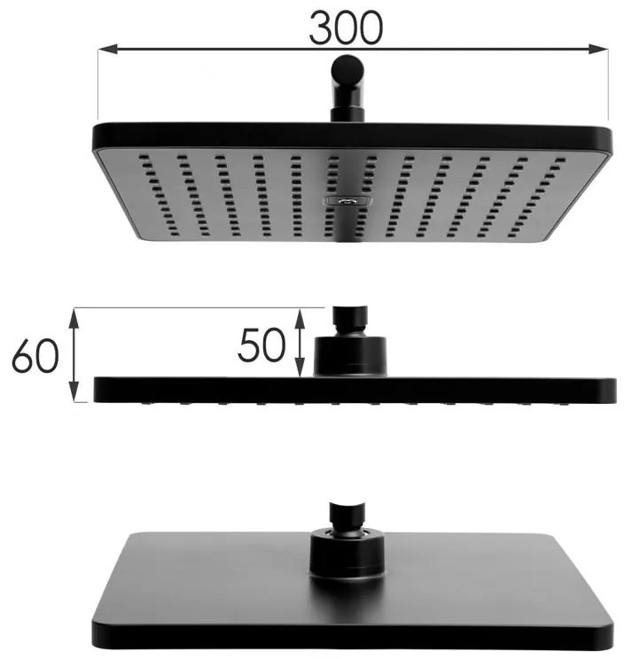 Erga Oslo, sprchová souprava s pákovou baterií, policí a dešťovou hlavicí 30x30 cm, černá matná, ERG-YKA-BP.OSLO-30-BLK