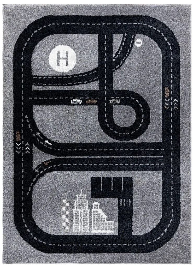 Dywany Łuszczów, Dětský kusový koberec Fun Track grey, 80x150, šedá, dětský pokoj