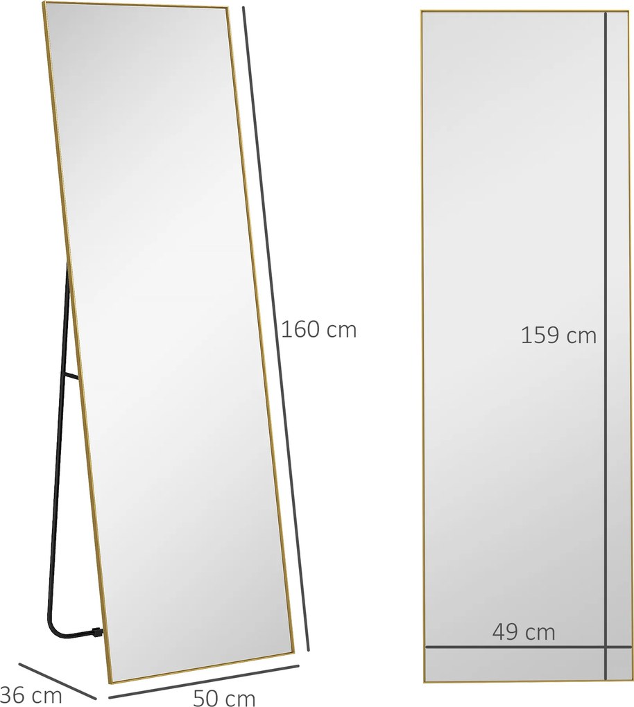 HOMCOM Velké obdélníkové zrcadlo ve full-length provedení, 50 x 160 cm - stojací, na stěnu nebo opřené o zeď - do ložnice, obývacího pokoje a šatny, …