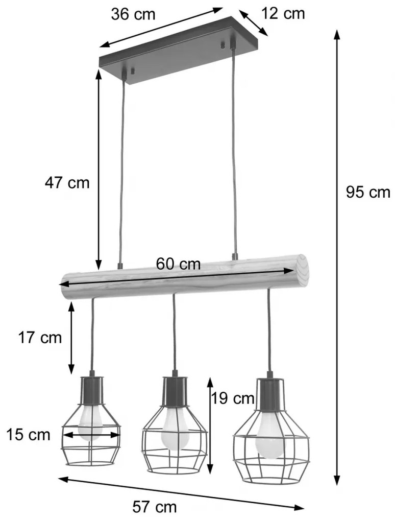 Závěsné svítidlo H82 industrial, mrížka 3 74207 - kov / dřevo - Černá