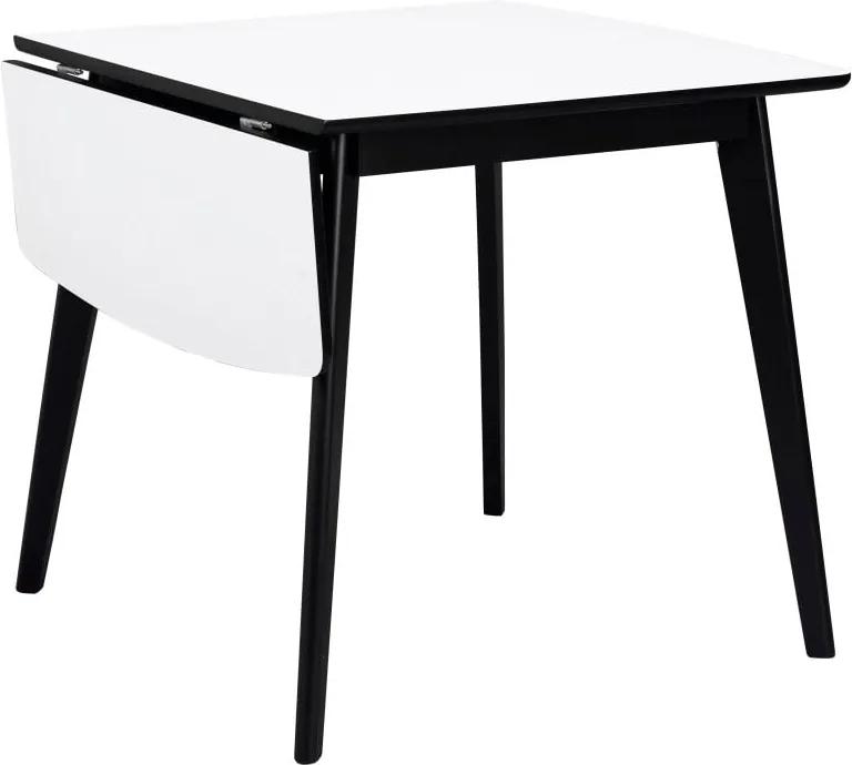 Černobílý jídelní stůl se sklápěcí deskou Rowico Olivia, délka 80 + 30 cm
