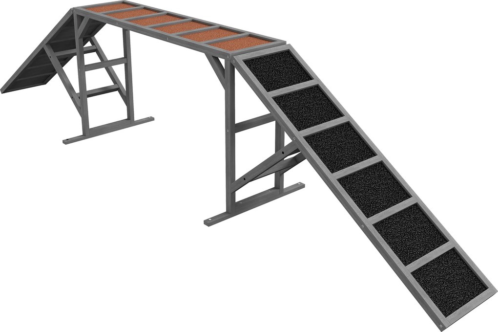 Agility lávka pro psy s bezpečnostní tyčí protiskluzový povrch odolný proti povětrnostním vlivům agility vybavení do 40 kg 335x55x60 cm šedá