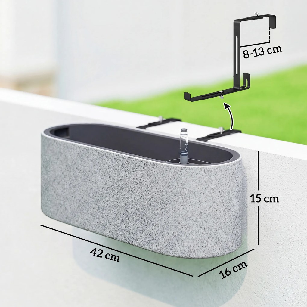 sada 2 závěsných květináčů s drenážním systémem Háček s otvorem 42 x 16 x 15 cm Světle šedý
