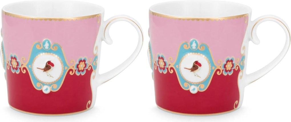 Pip Studio Love Birds sada 2 ks hrnků 165ml, červeno-růžová